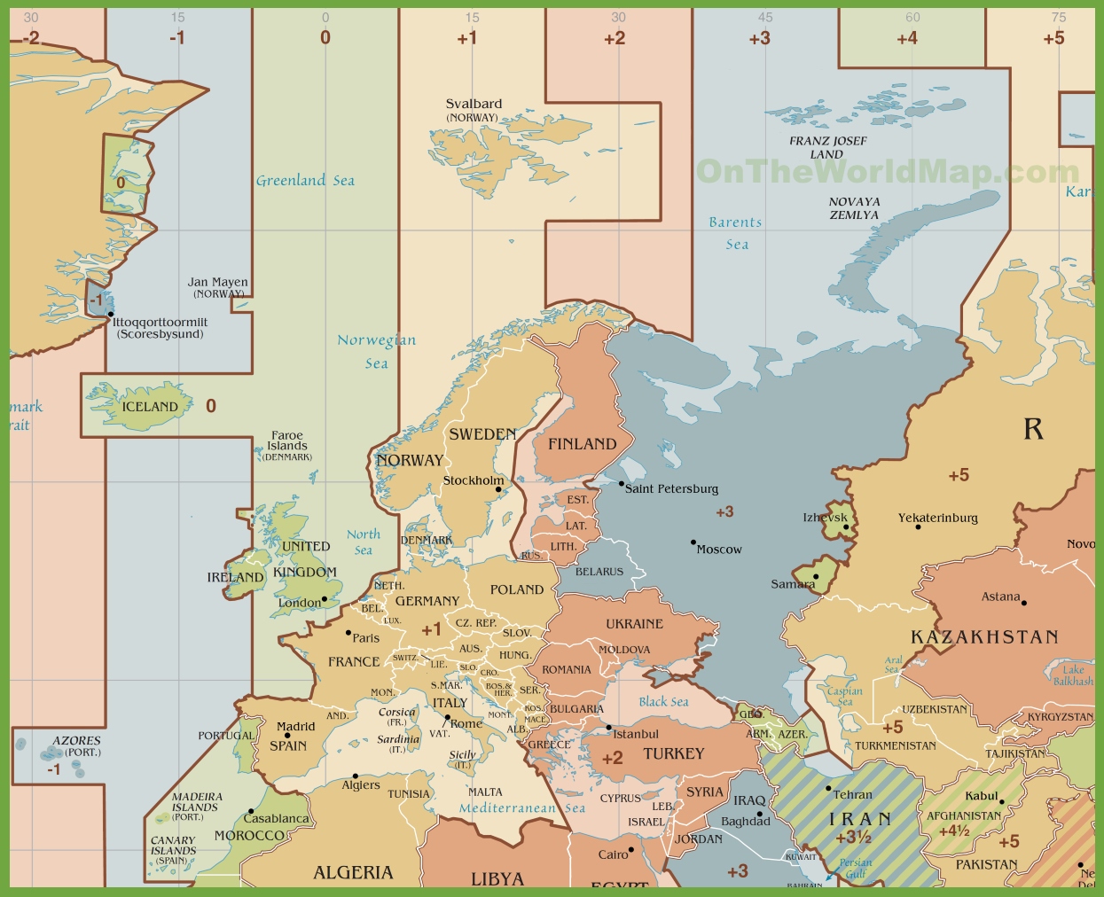 Mappa Dei Fusi Orari Dell Europa Mappa Dei Fusi Orari Dell Europa